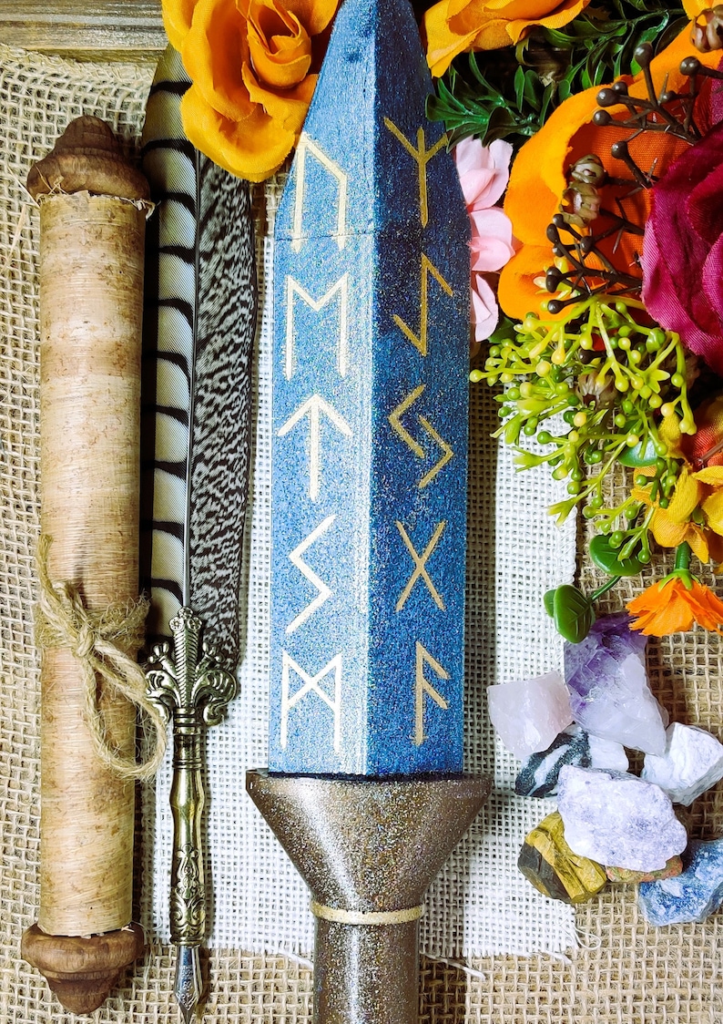 Norse Pagan Ritual Blade, Epoxy Resin Elder Futhark Rune Athame, Nordic ...