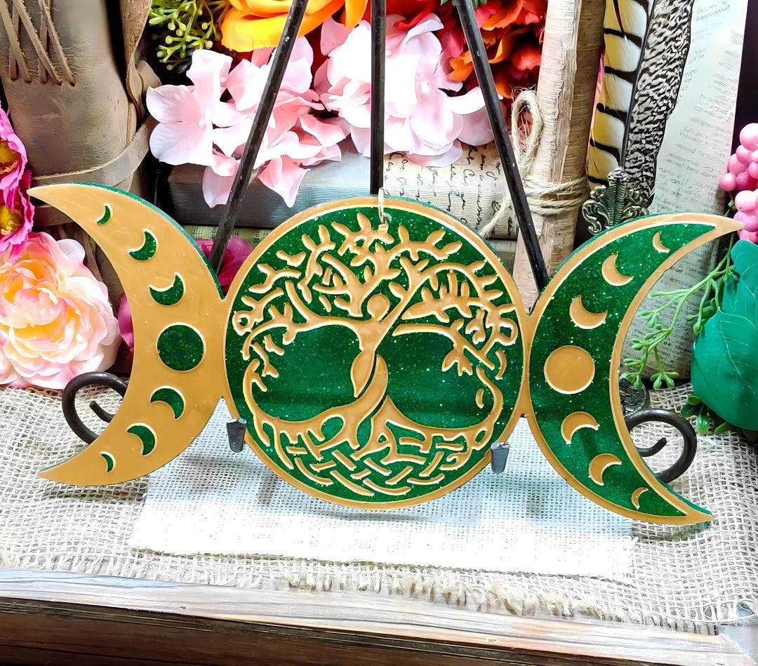 Triple Moon Goddess Tree of Life | Wiccan Altar Wall Hanging | Pagan ...