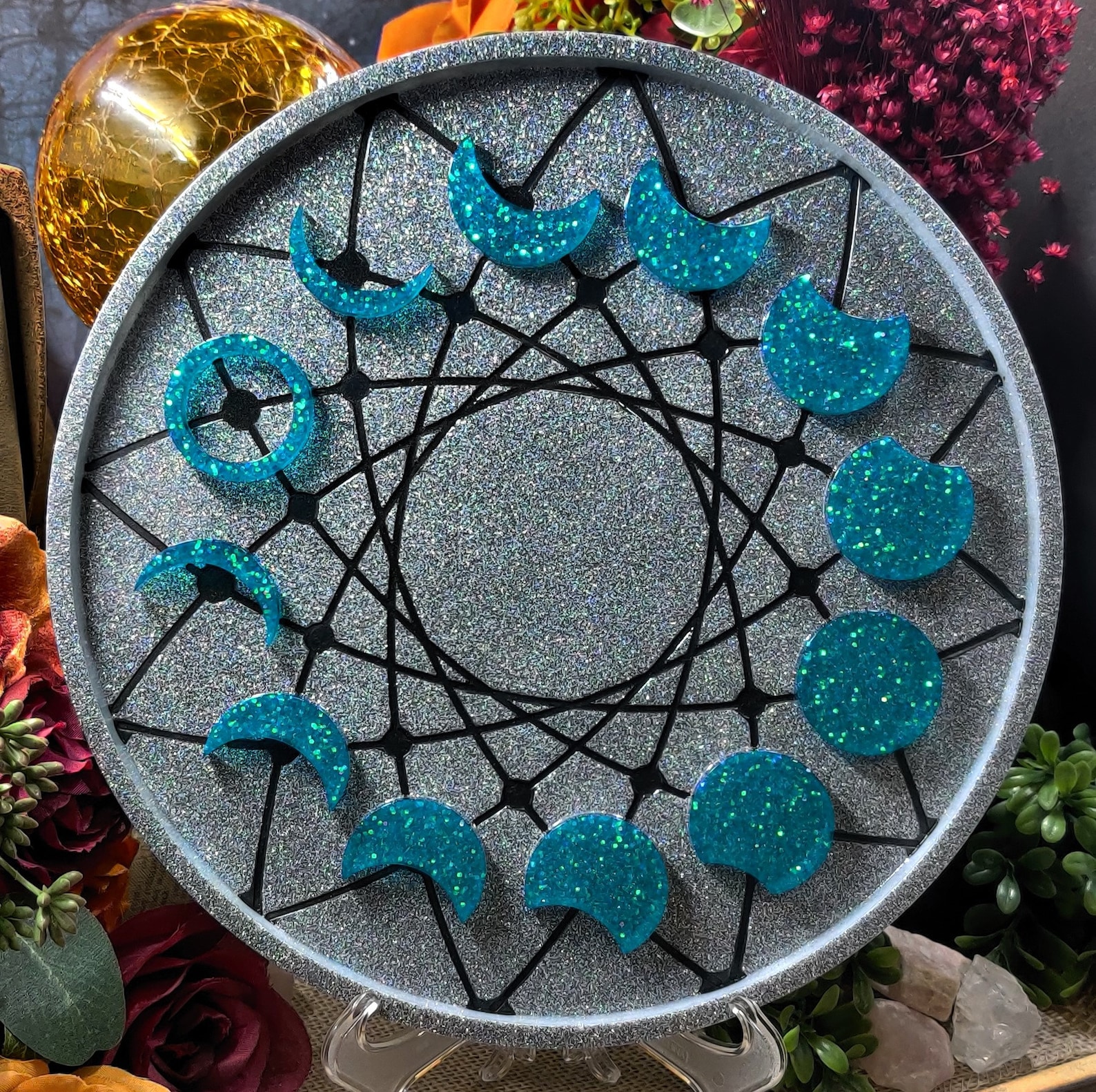 Cosmic Moon Phases Plaque, Lunar Cycle Altar Piece for Witch and Pagan ...