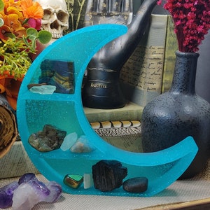Crescent Moon Shelf, 3 Tier Witch Curio & Crystal Organizer, Epoxy ...