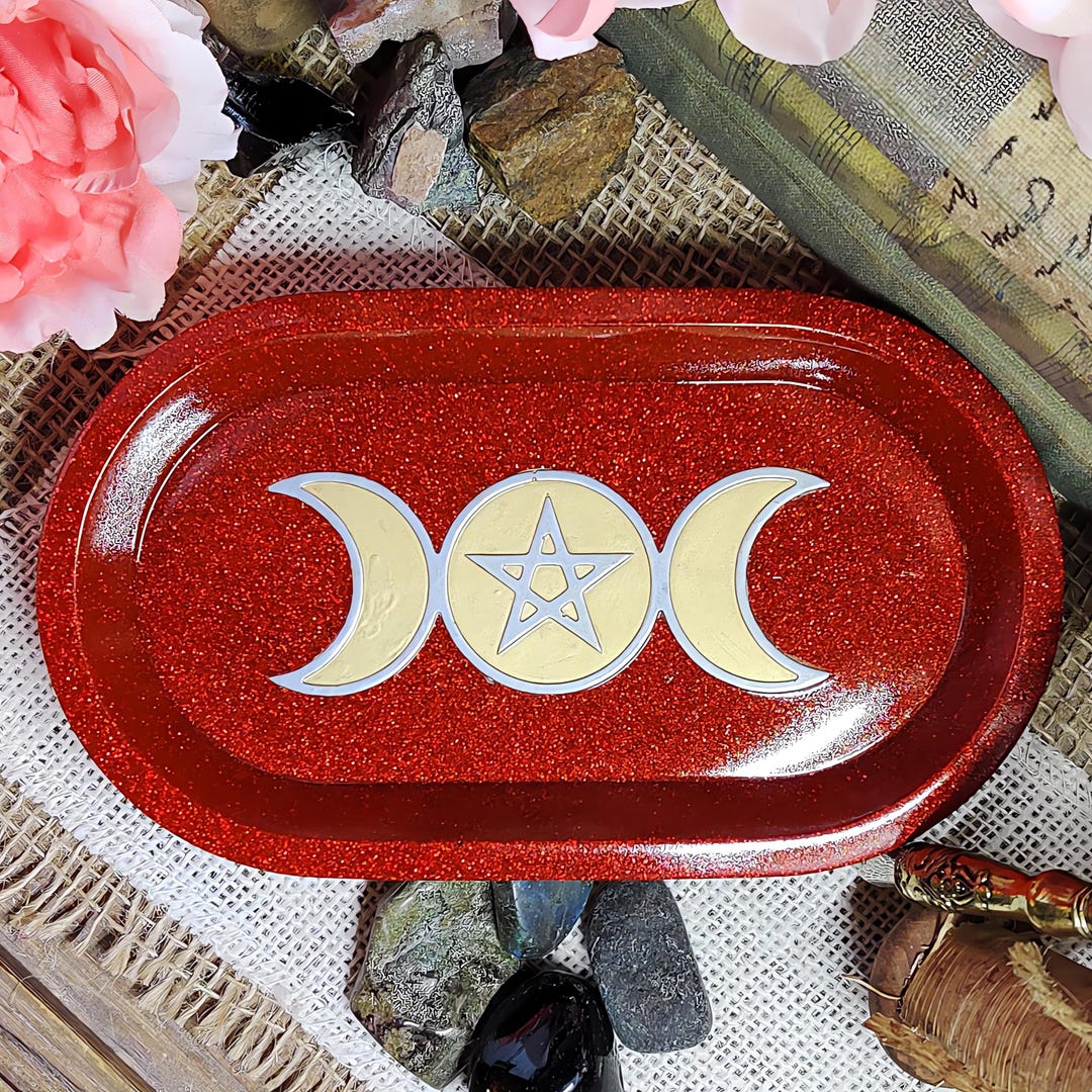 Triple Moon Pentagram Dish | Wiccan Altar Decor | Crystal & Jewelry ...