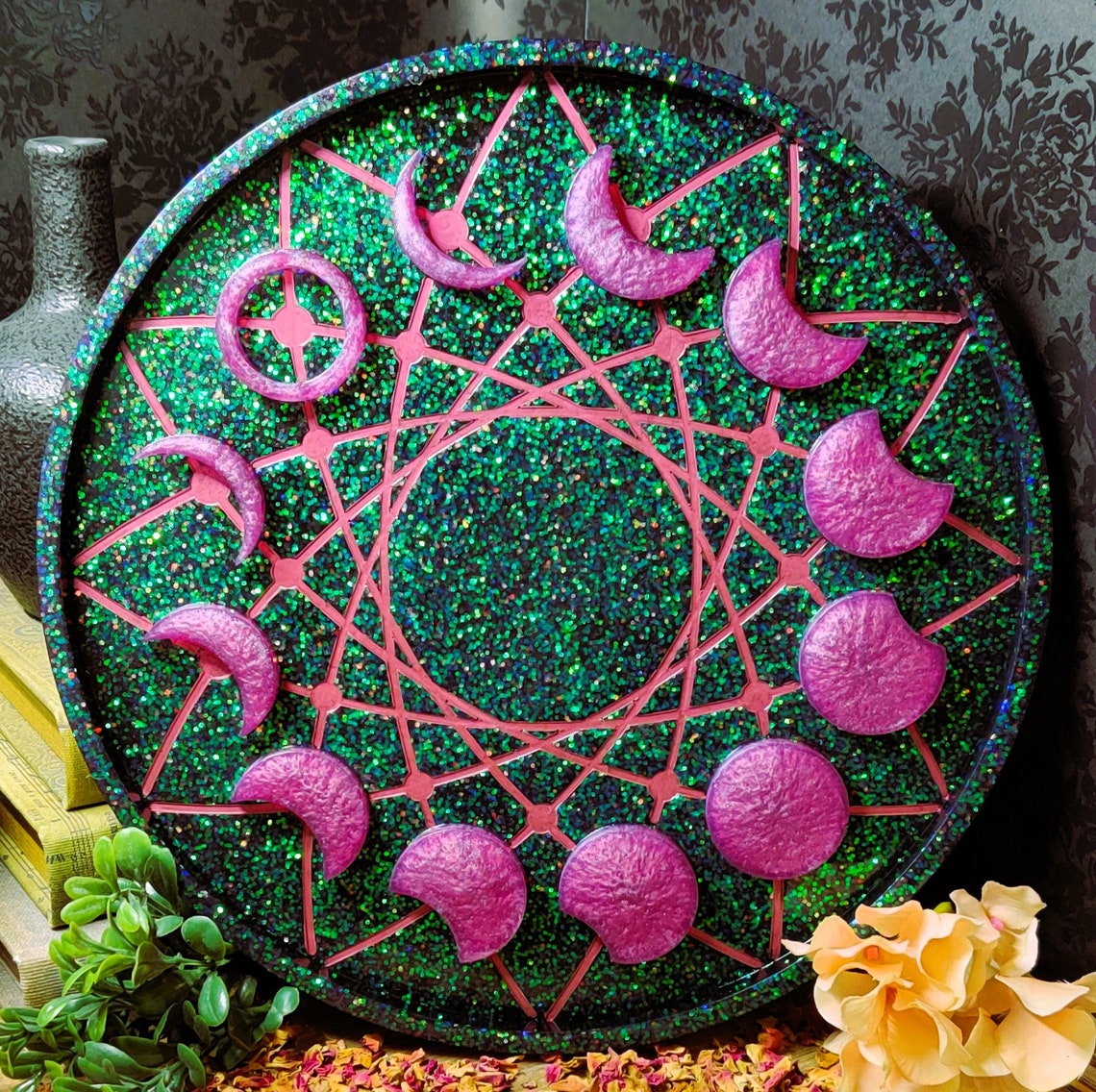 Cosmic Moon Phases Plaque, Lunar Cycle Altar Piece for Witch and Pagan ...