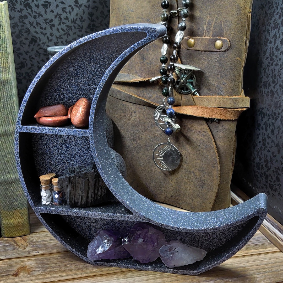Crescent Moon Shelf, 3 Tier Witch Curio & Crystal Organizer, Epoxy ...