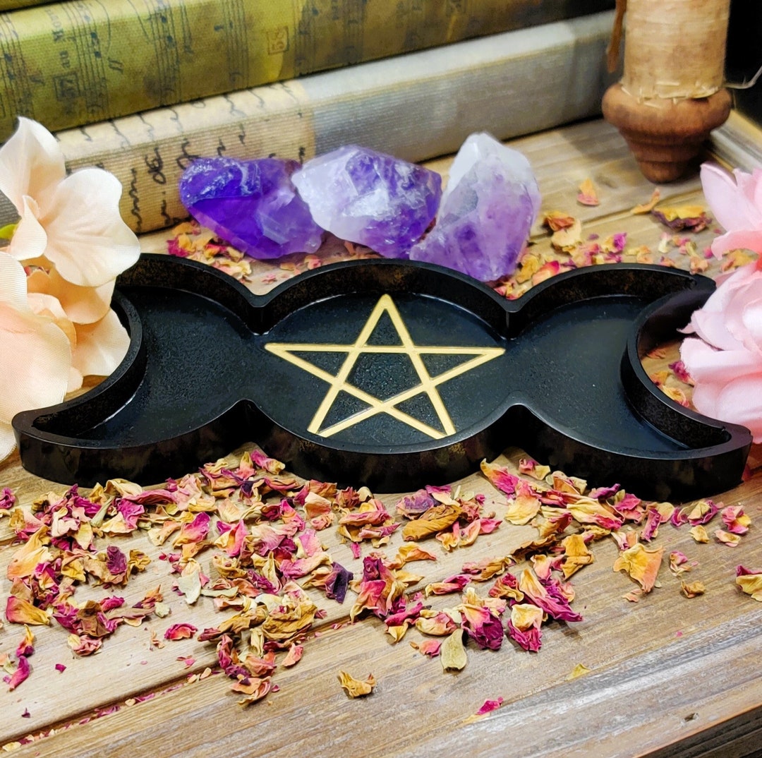 Triple Moon Goddess Trinket Dish, Moonphase Pentagram Jewelry Storage ...