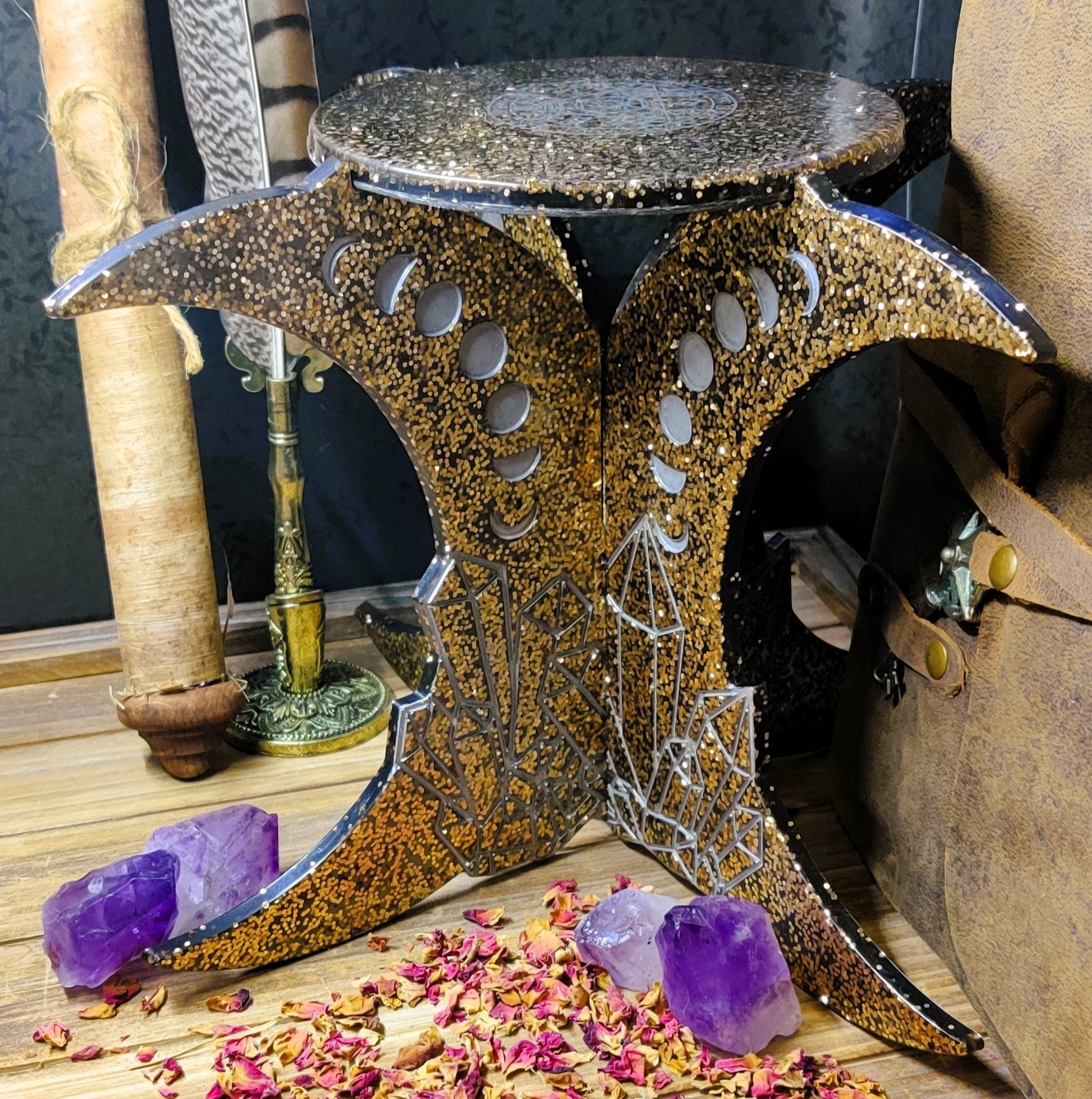 Moonphase Portable Altar Stand, Elevated Ritual Offering Plate for ...