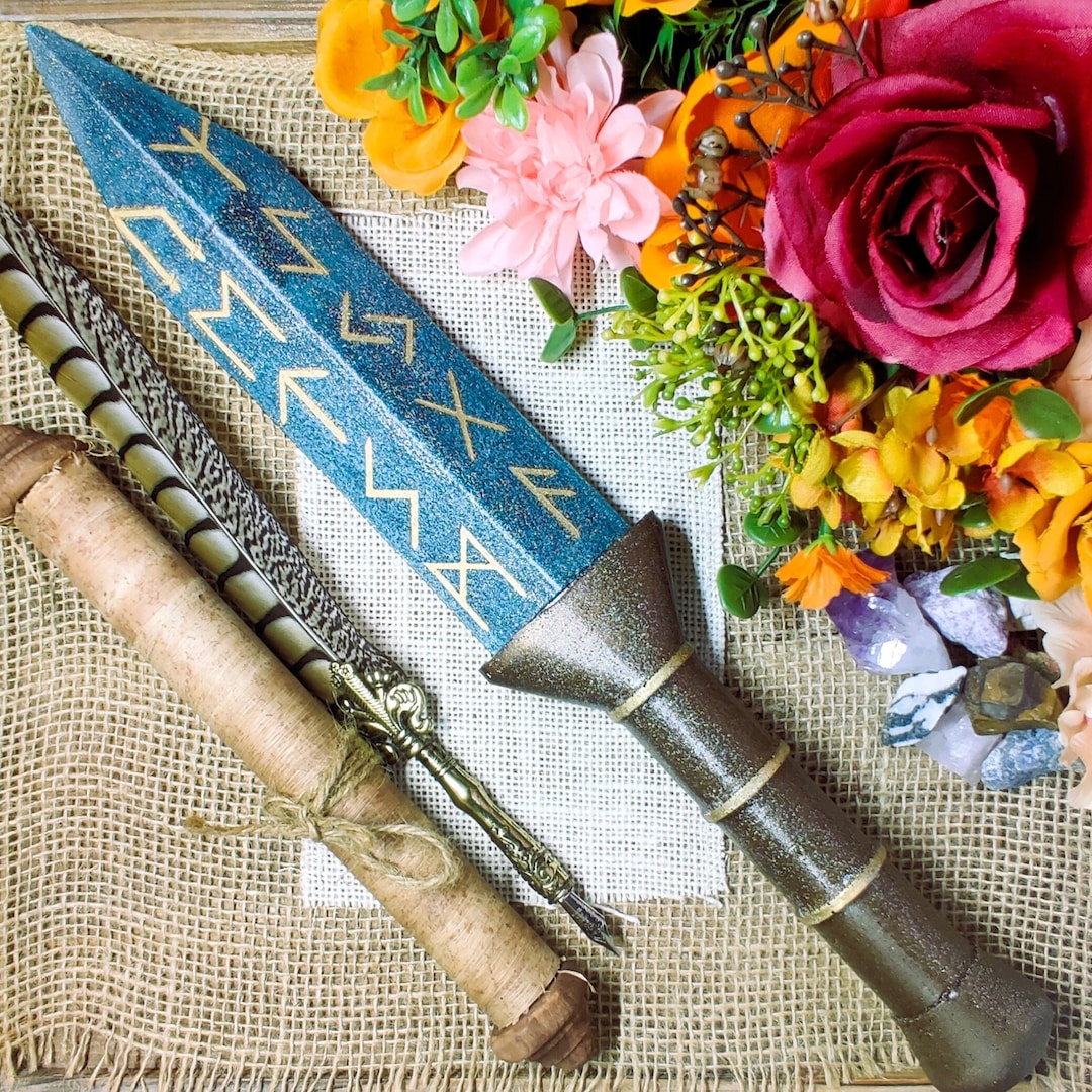 Norse Pagan Ritual Blade, Epoxy Resin Elder Futhark Rune Athame, Nordic ...