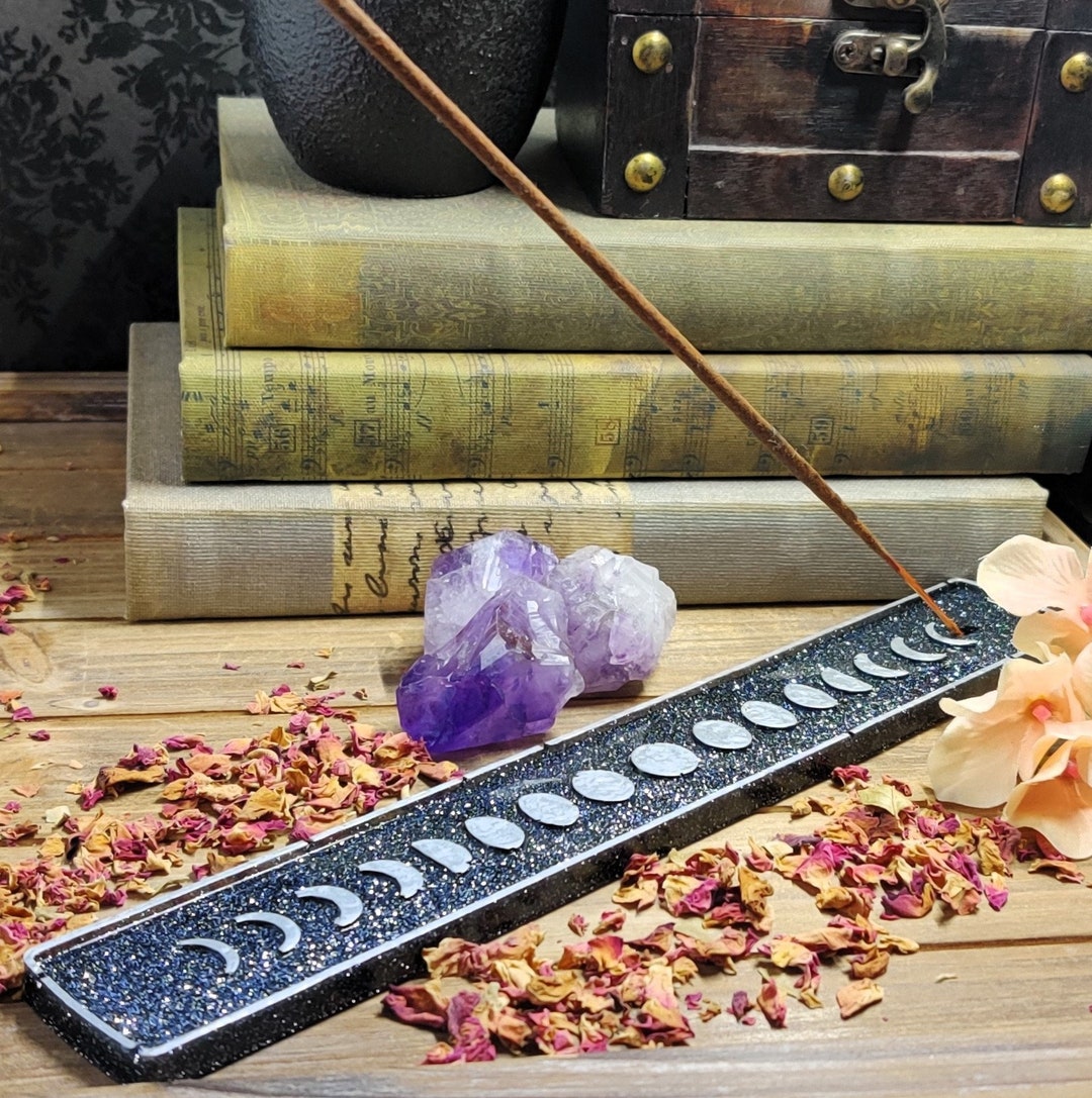 Moonphase Ritual Incense Holder, Epoxy Resin Stick Incense Burner ...