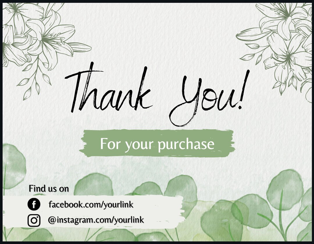 Thank You Template Card - Etsy