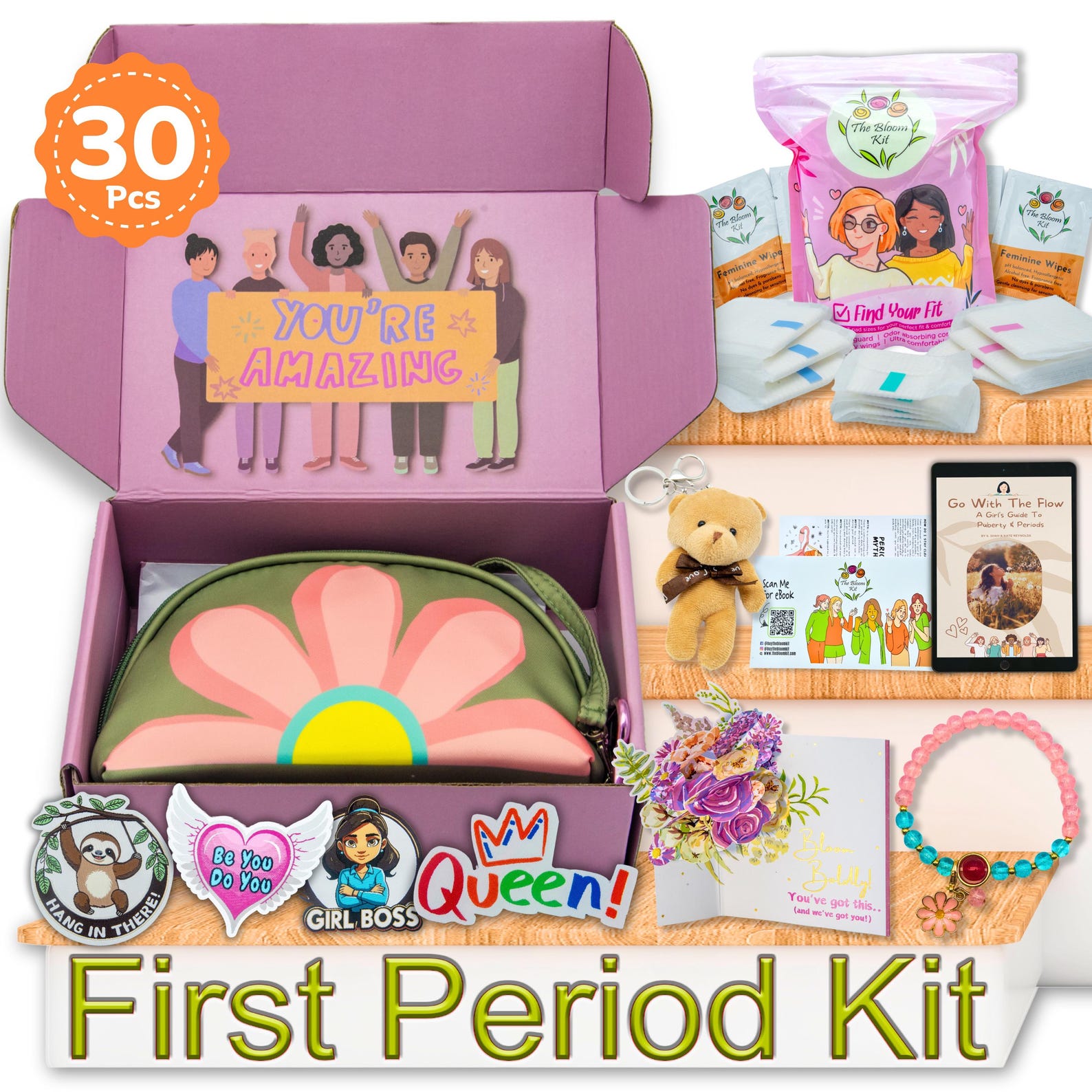 The Bloom Kit - Giftable First Period Kit for Girls Teens and Tweens ...
