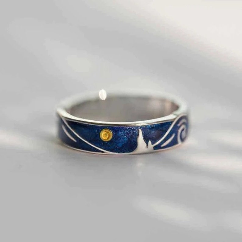 Van Gogh Starry Sky Open Lover Fashion Rings, Men Women Couple Jewelry ...