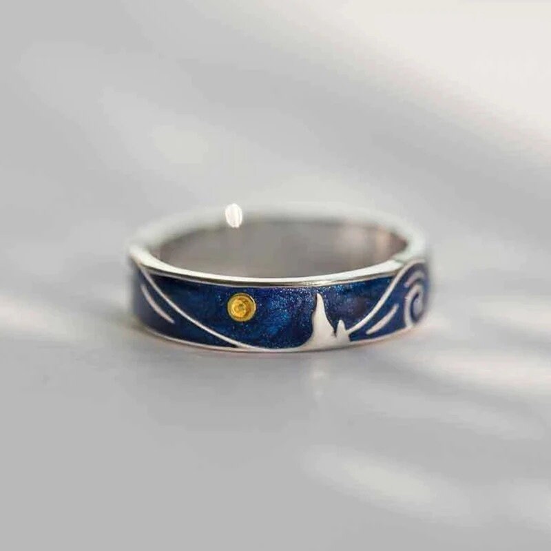 Van Gogh Starry Sky Open Lover Fashion Rings, Men Women Couple Jewelry ...