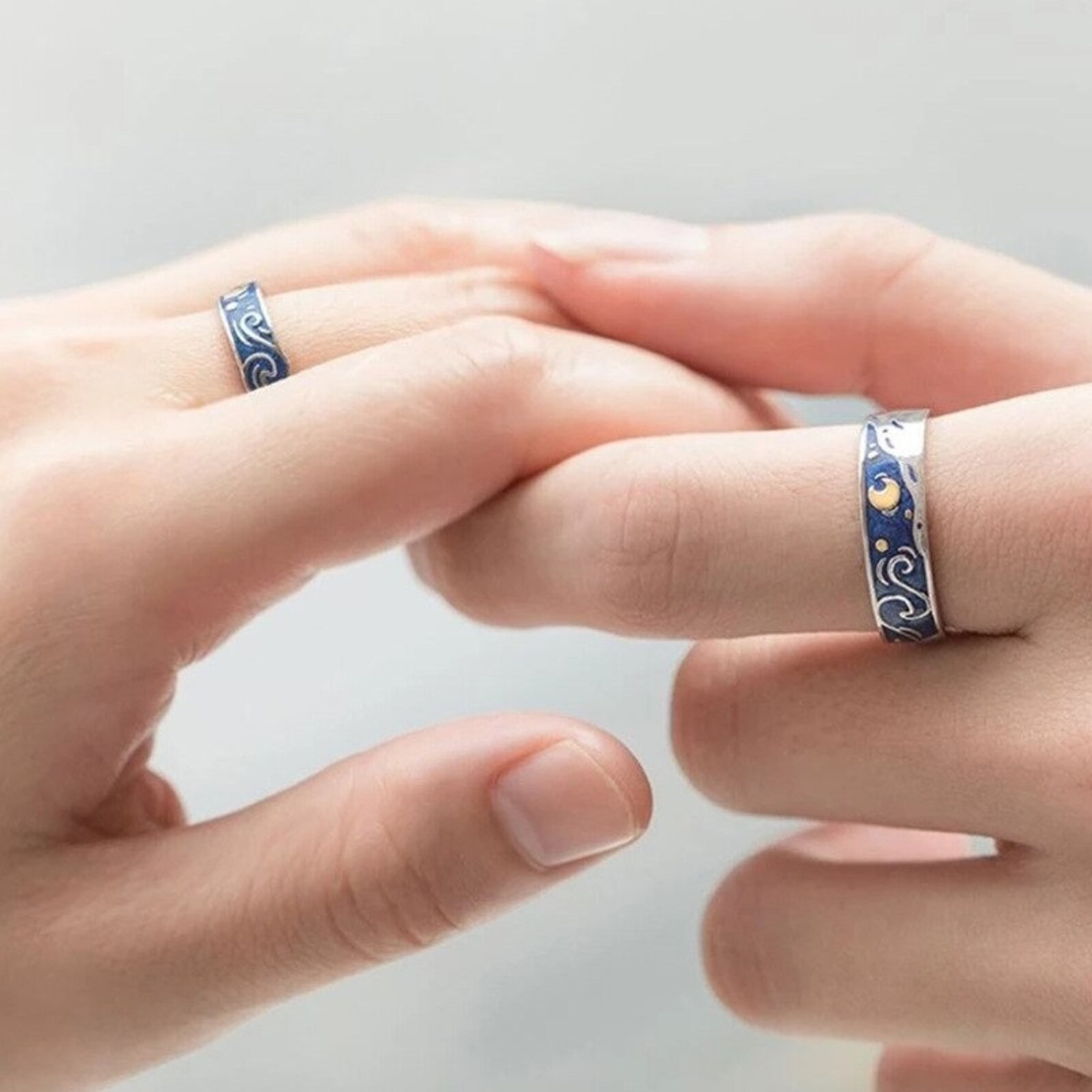Van Gogh Starry Sky Open Lover Fashion Rings, Men Women Couple Jewelry ...