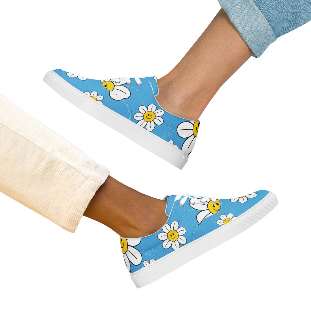 Happy Smile Daisy Blue Retro 60's Women’s Lace-up Canvas Shoes - Etsy