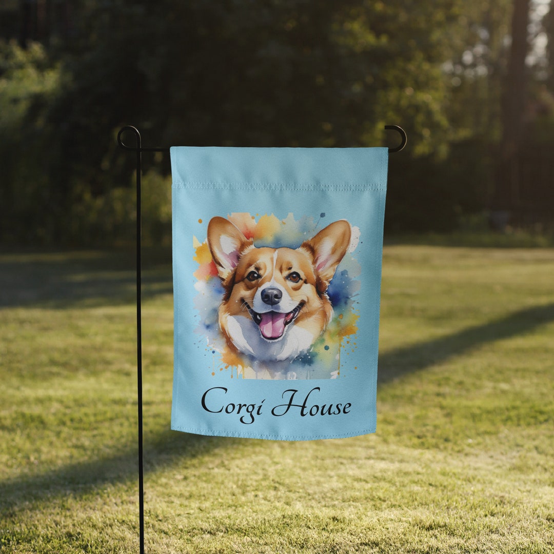Corgi House Garden Flag, Happy Corgi, Watercolor, Corgi Flag - Etsy