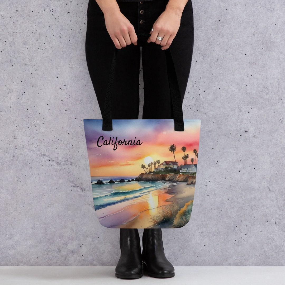 Watercolor, Califonia, Beach, Coast, Sunset, Beach Bag, Tote Bag, Book ...