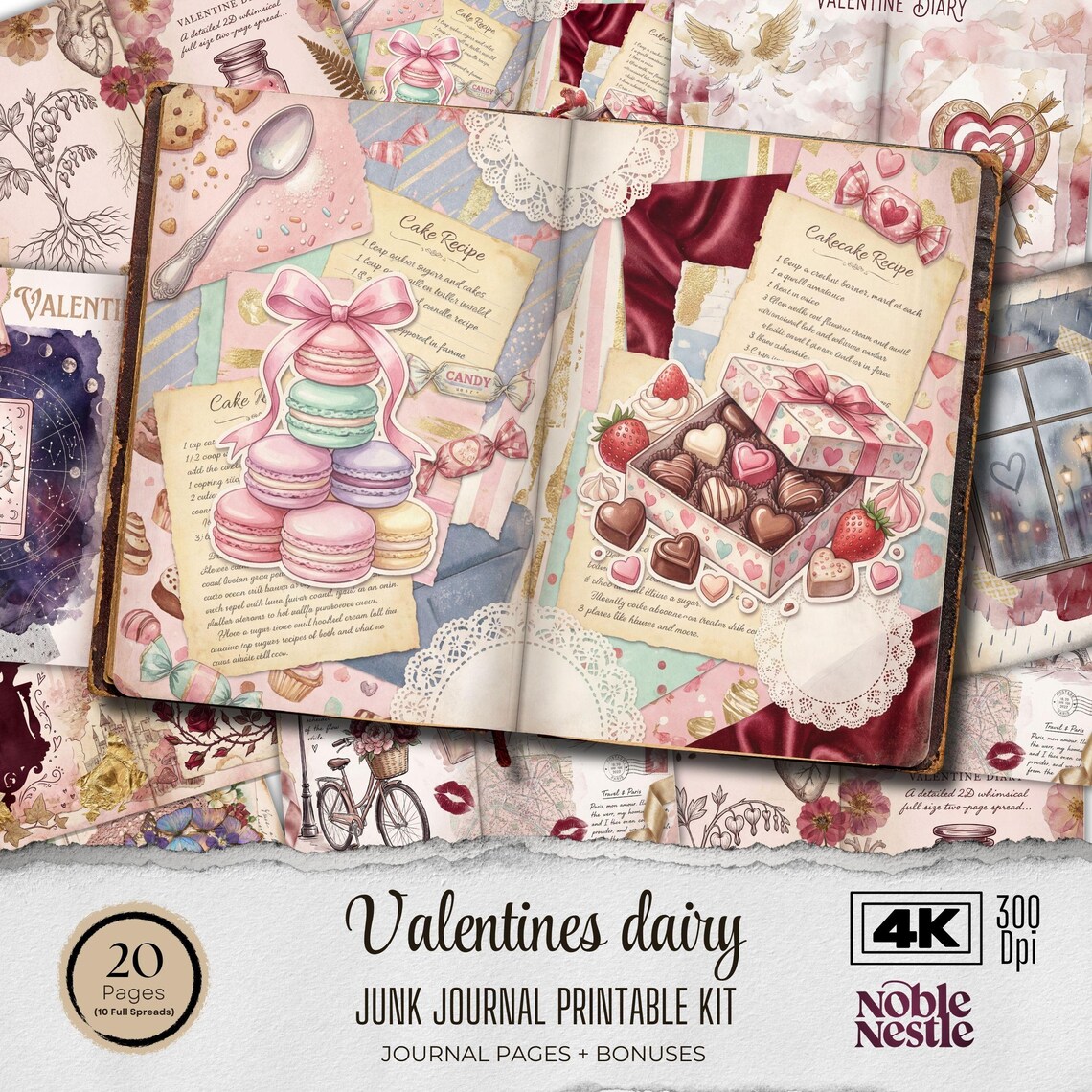 Valentines Dairy Junk Journal Pages | 4K Backgrounds Digital Paper Pack ...