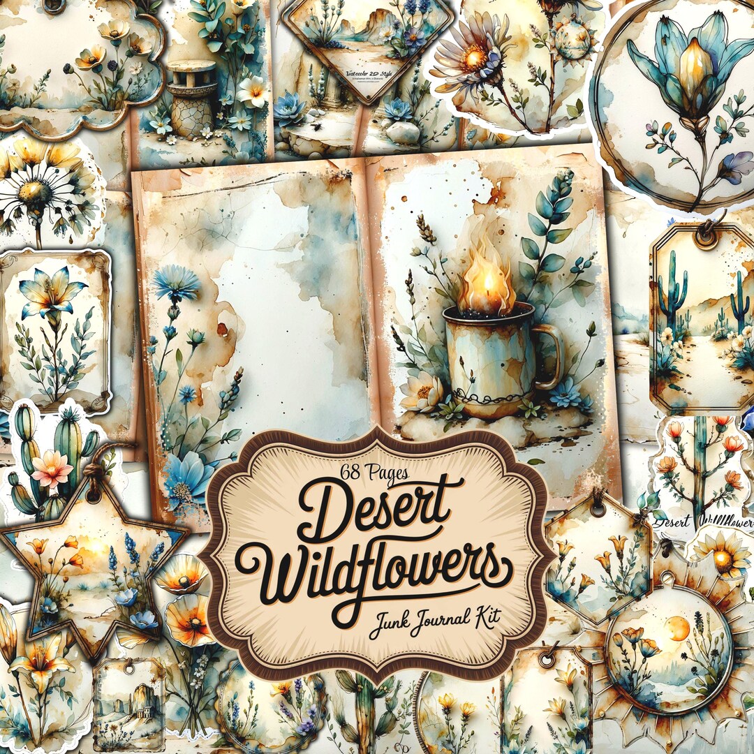 Desert Wildflower Junk Journal Kit: Printable Ephemera, Stickers (PDF ...