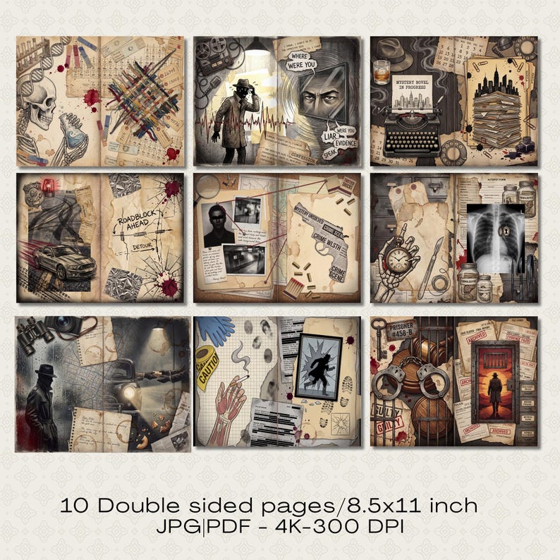 Detective Diaries Junk Journal Kit | Vintage Printable Ephemera Pack ...