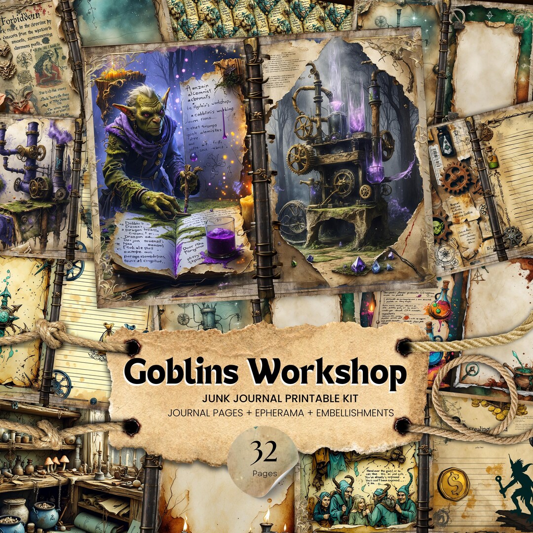 Goblins Workshop Junk Journal Kit, Pages & Ephemera, Digital Download, Etheral Forest, Digital ...