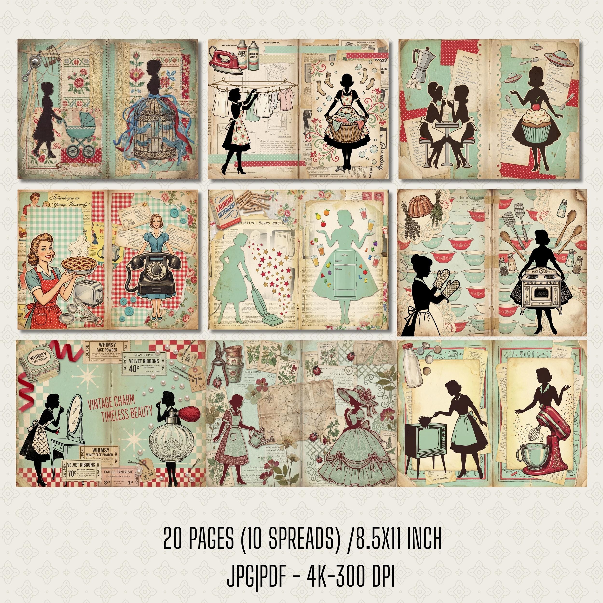 1950s Housewife Digital Paper Pack | 4K Backgrounds Junk Journal Pages ...