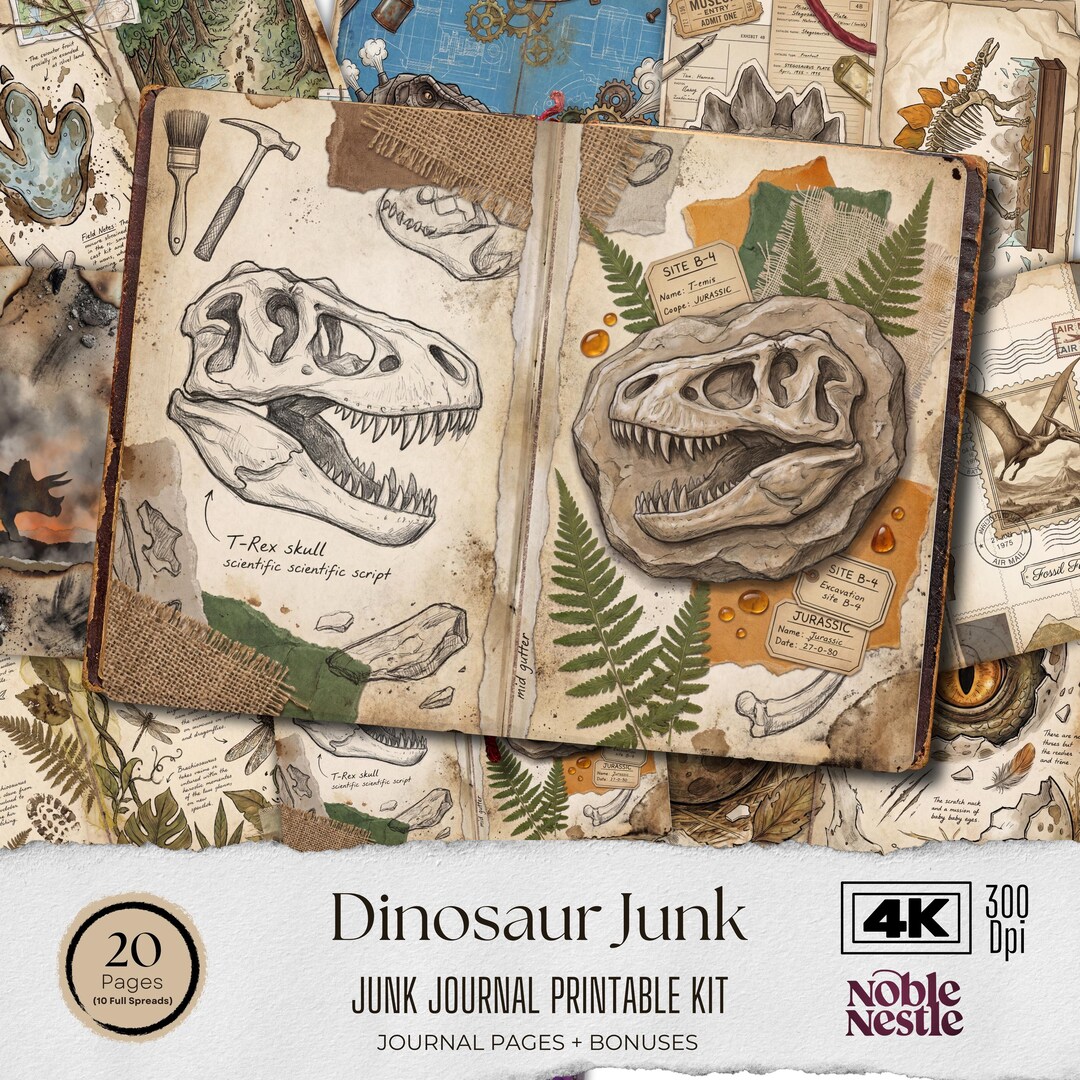Dinosaur Junk Journal Pages | 4K Backgrounds Digital Paper Pack ...