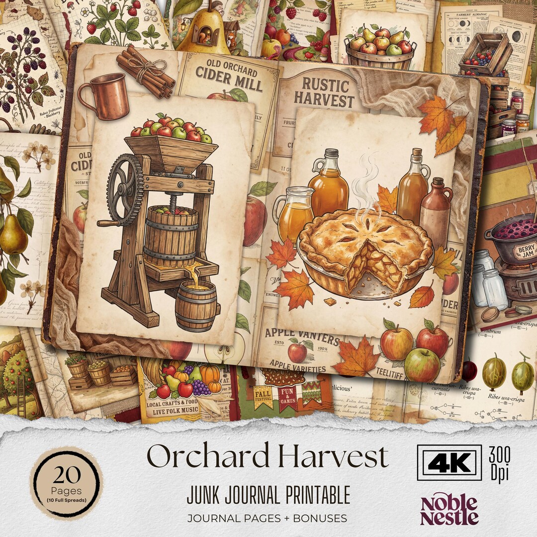 Vintage Orchard Harvest Digital Paper Pack | Junk Journal Pages ...