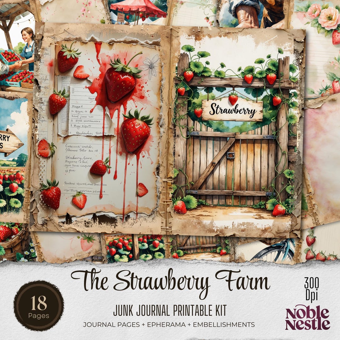 Strawberry Junk Journal Kit | Ephemera Kit | DIY Scrapbook Kit | Summer ...