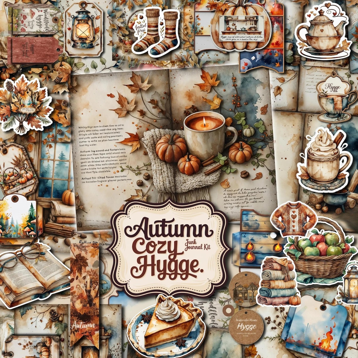 Autumn Hygge Junk Journal Kit: Fall Ephemera, Stickers, Tags (PDF & JPG ...