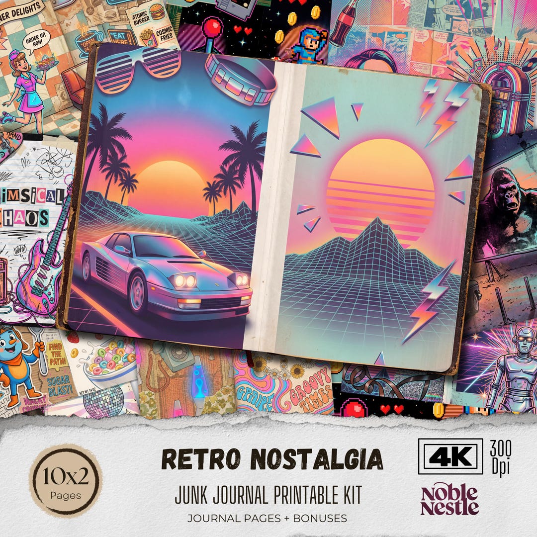 Retro Nostalgia Digital Paper Pack | 4K Backgrounds | Junk Journal ...