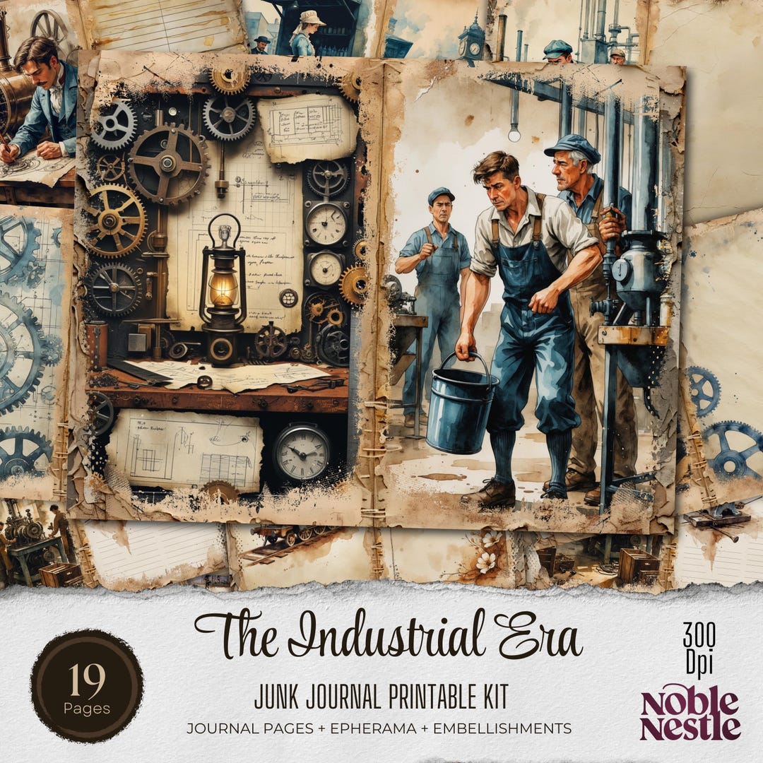 Industrial Era Junk Journal Kit | DIY Scrapbook Ephemera | Emblishments | Folding Folio ...
