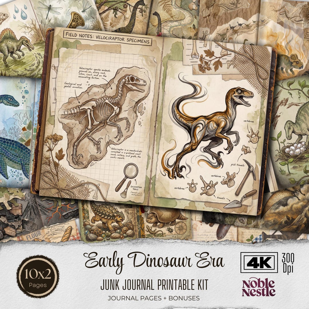 Early Dinosaur Era Junk Journal Kit - Vintage Dino Digital Download ...