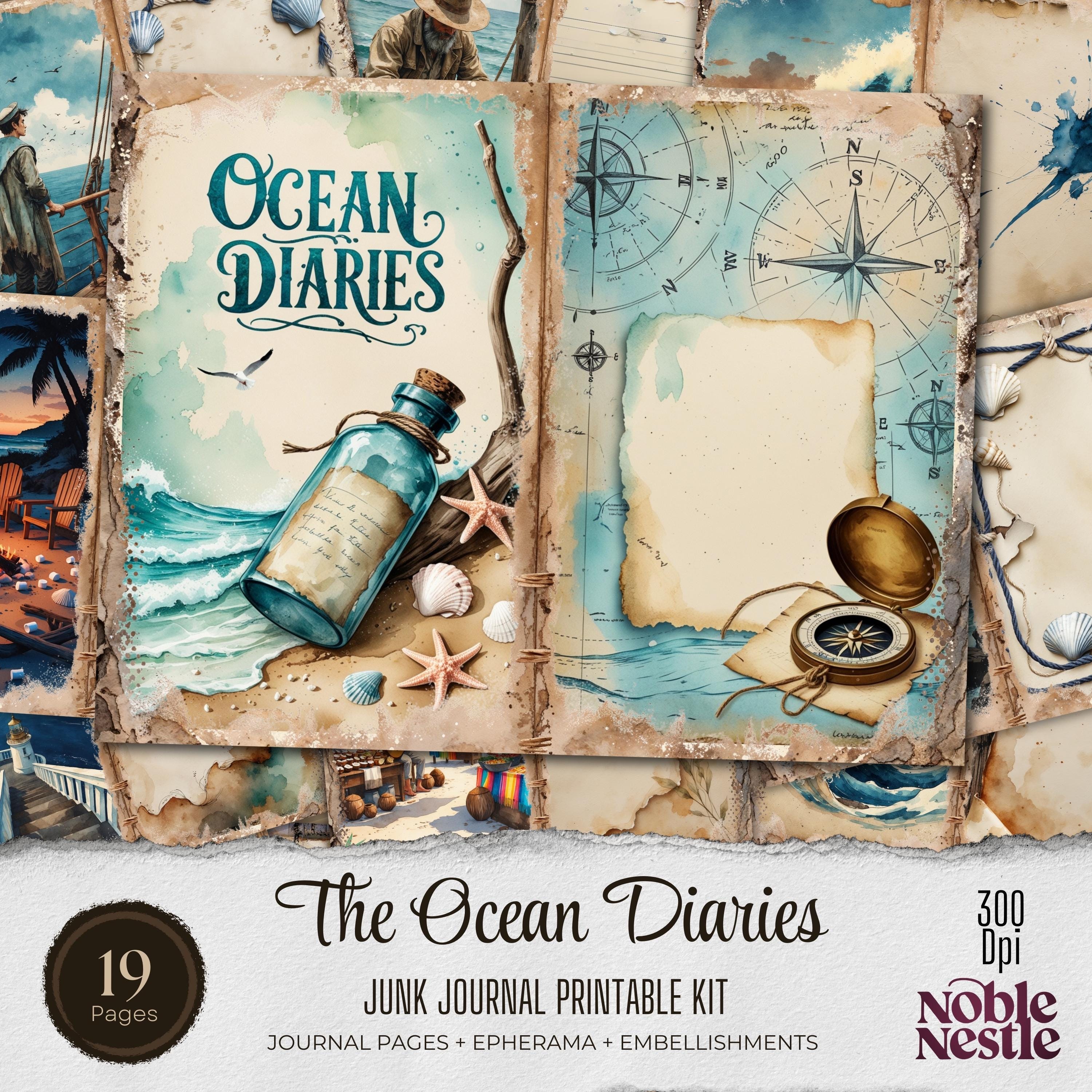 Ocean Diaries Junk Journal Kit | DIY Scrapbook | Ephemera Pack ...