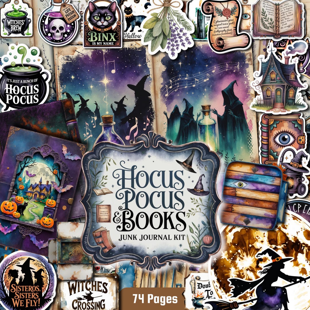 Hocus Pocus Spellbook Junk Journal Kit | Witchy Grimoire Pages (PDF) - Etsy