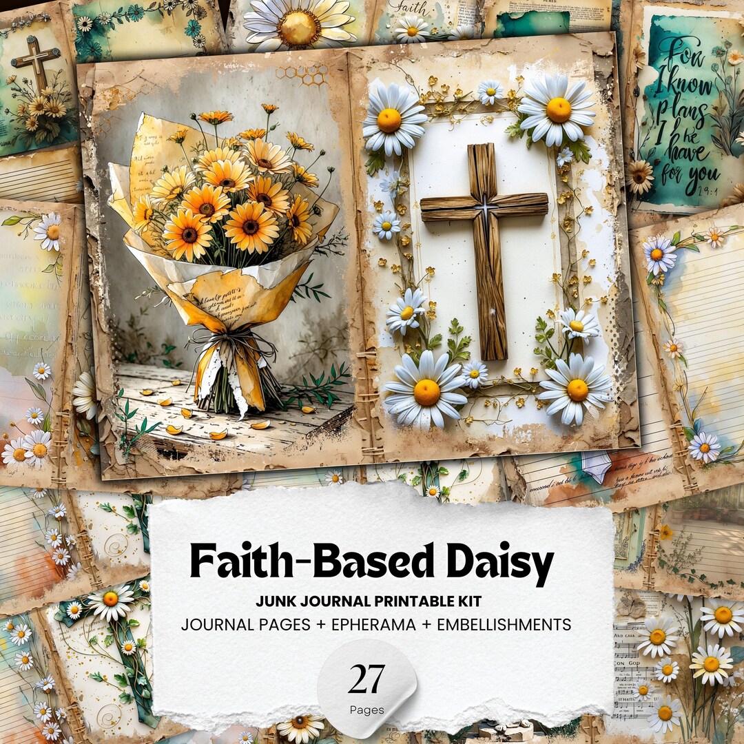 Faith Based Daisy Journal Kit | Christian Junk Journal Pages | Bible ...