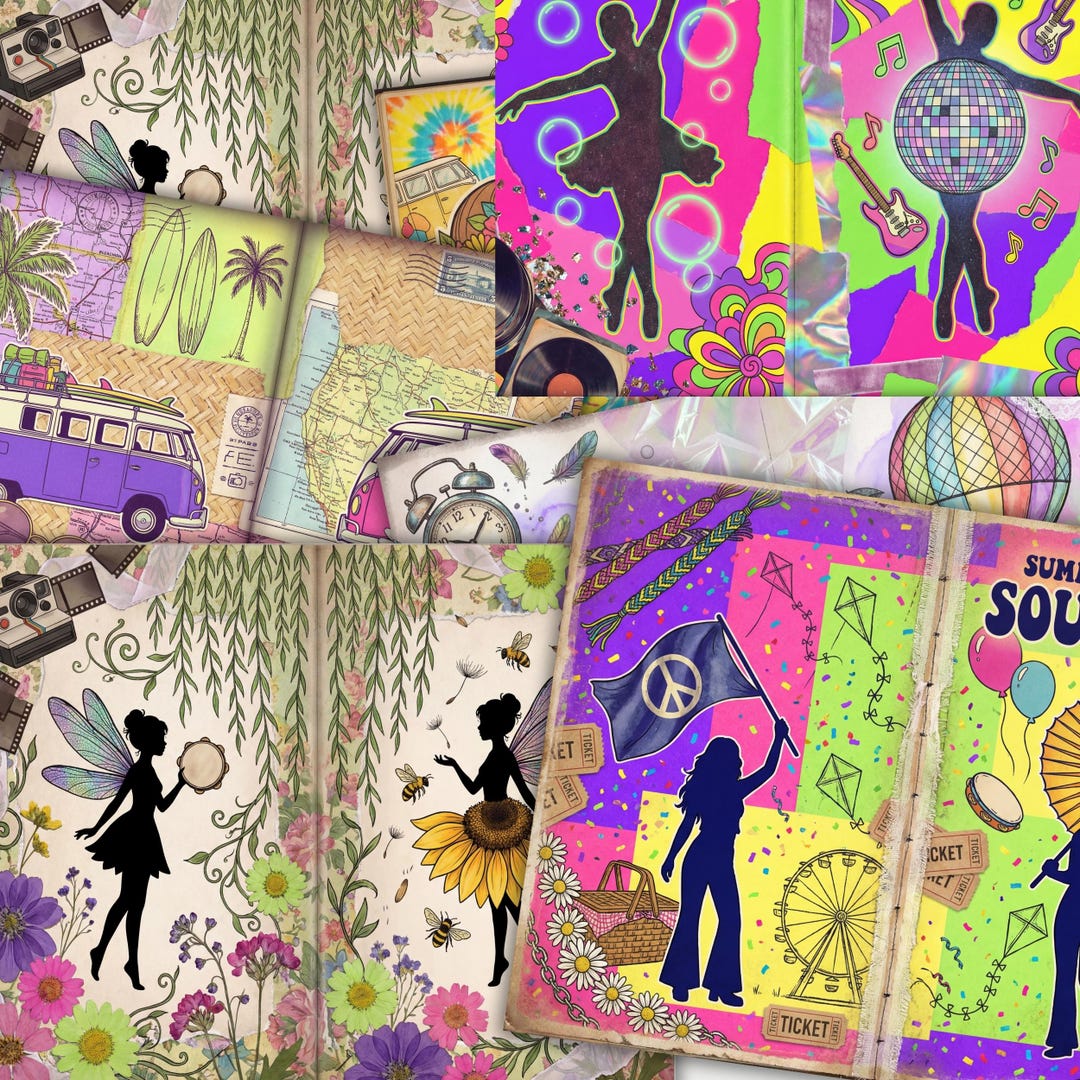 Groovy 60s Digital Paper Pack | 4K Backgrounds | Junk Journal Pages ...