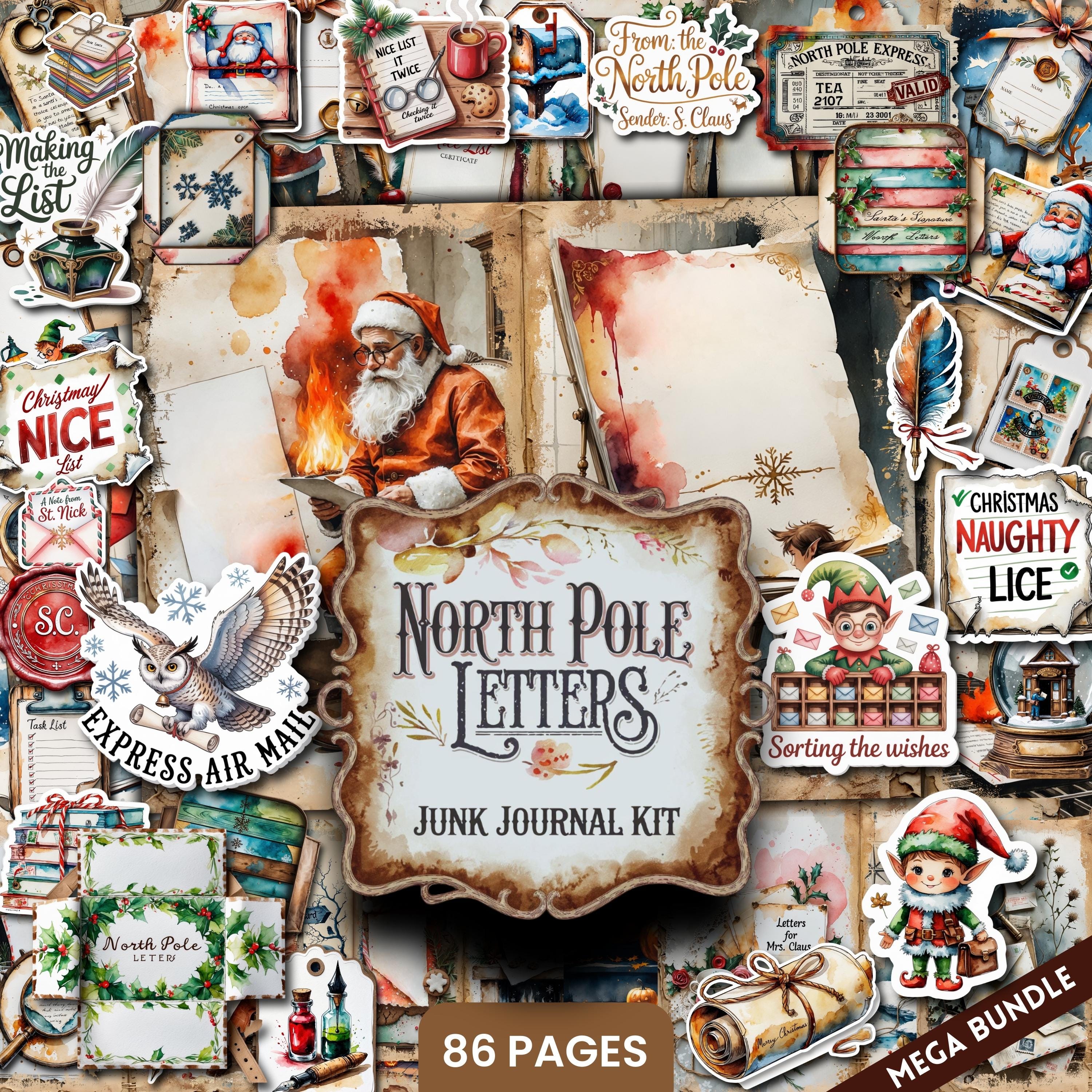 North Pole Letters Junk Journal Kit, Digital Christmas Ephemera ...