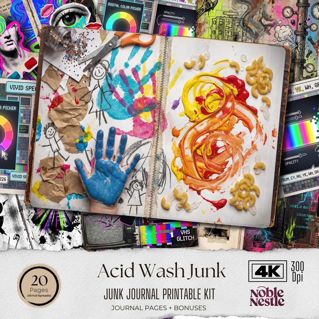 Acid Wash Junk Journal Pages | 4K Backgrounds Digital Paper Pack | 20 ...