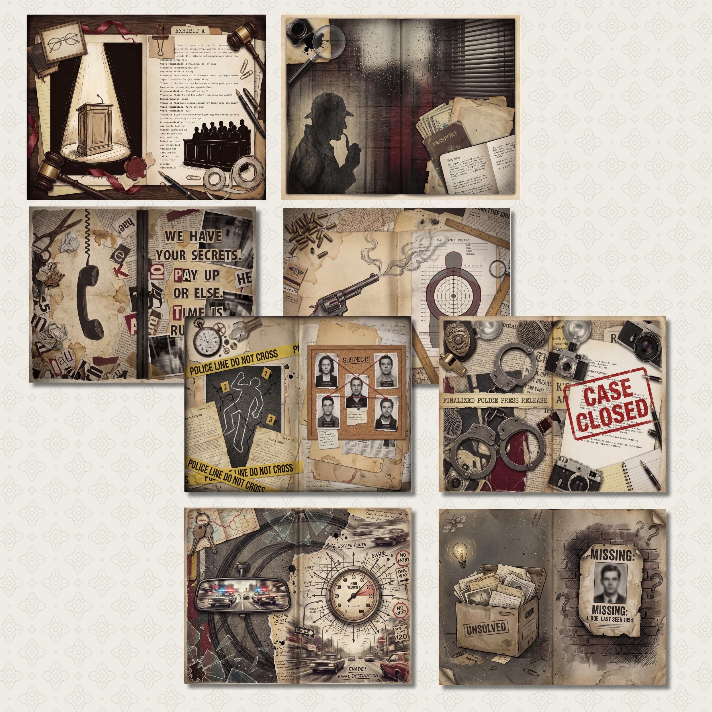 Crime Scene Evidence Log Junk Journal Pages | 4K Backgrounds Digital ...
