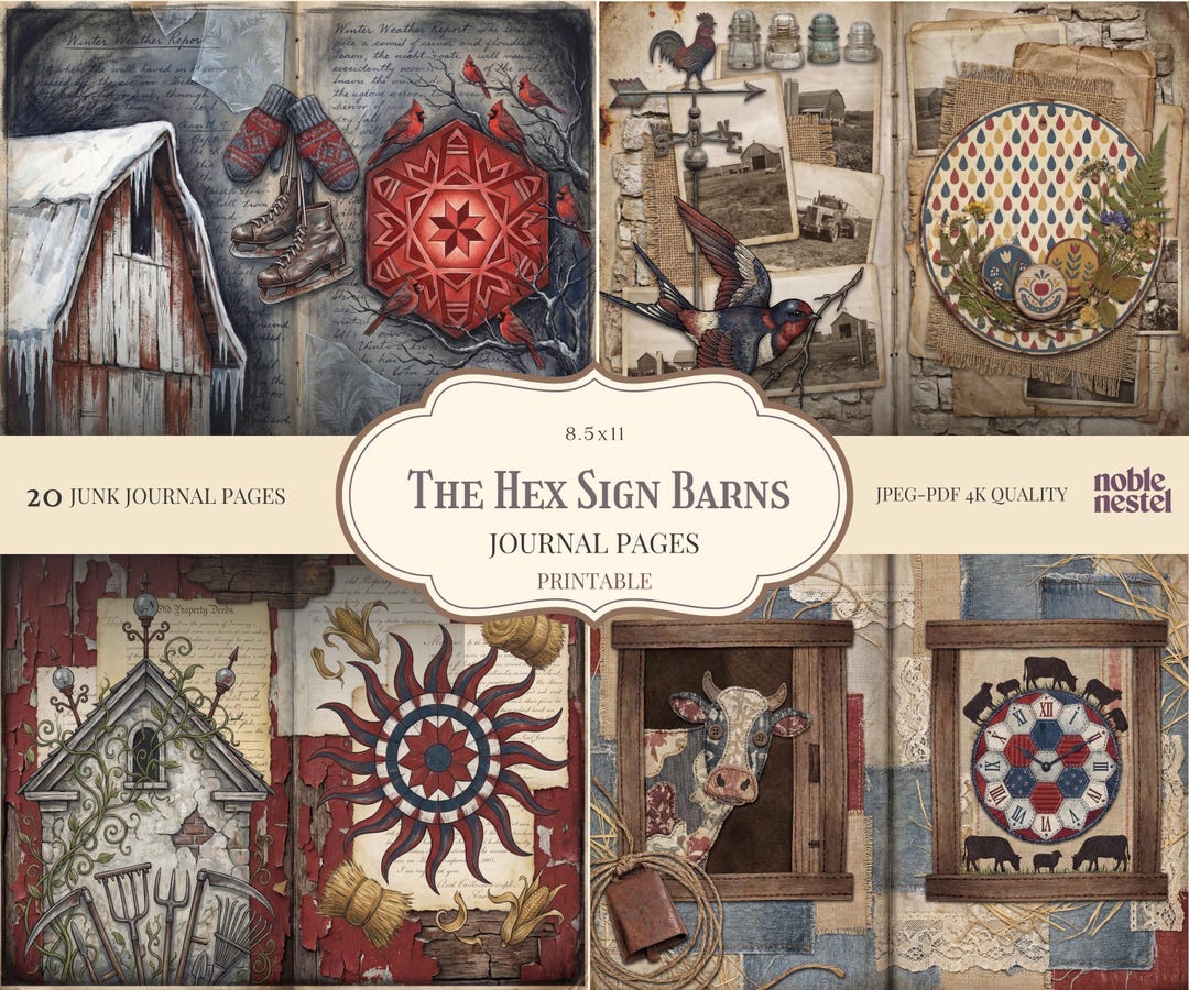 The Hex Sign Barns Junk Journal Pages | 4K Backgrounds Digital Paper ...