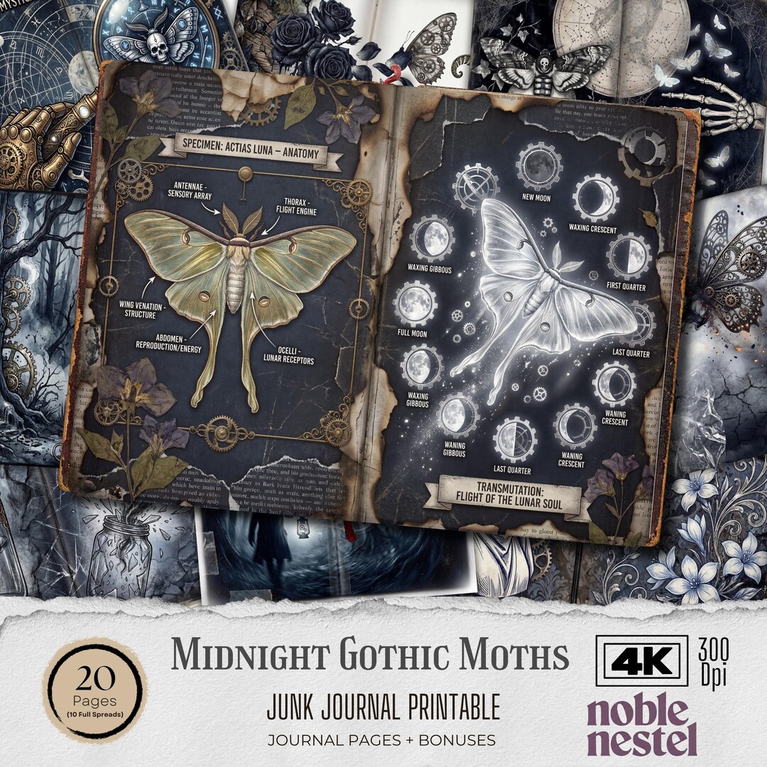 Midnight Gothic Moths Digital Paper Pack | 4K Backgrounds Junk Journal ...