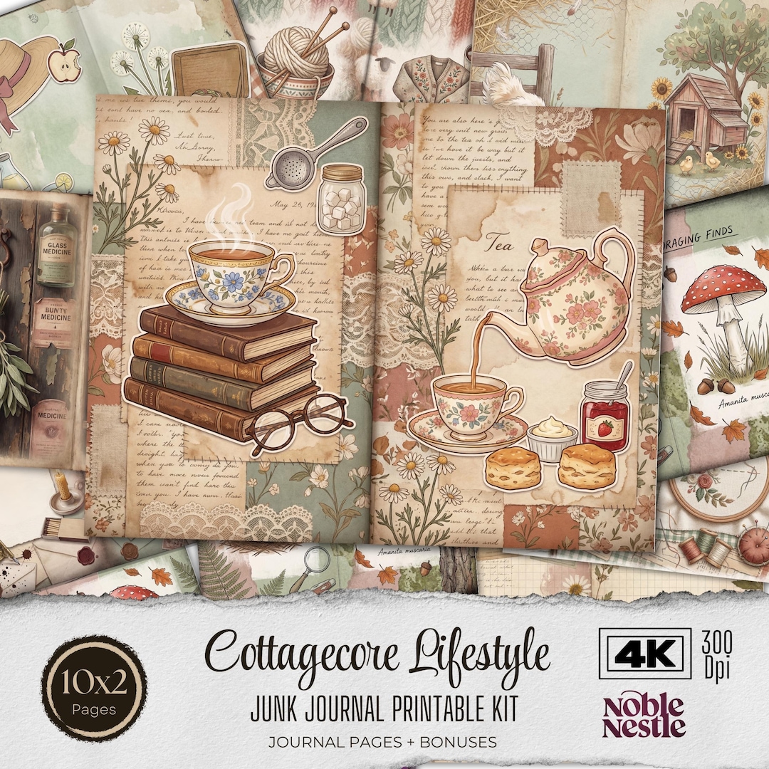 Cottagecore Junk Journal Kit | Printable Ephemera Digital Download ...