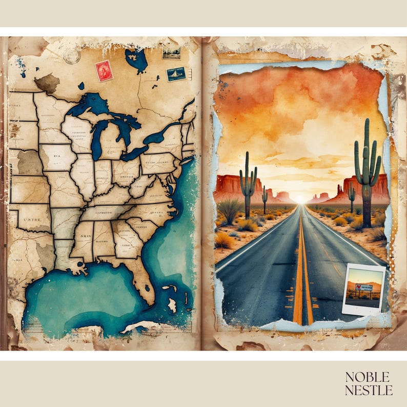 Vintage USA Travel Junk Journal Kit: Road Trip Ephemera (digital ...