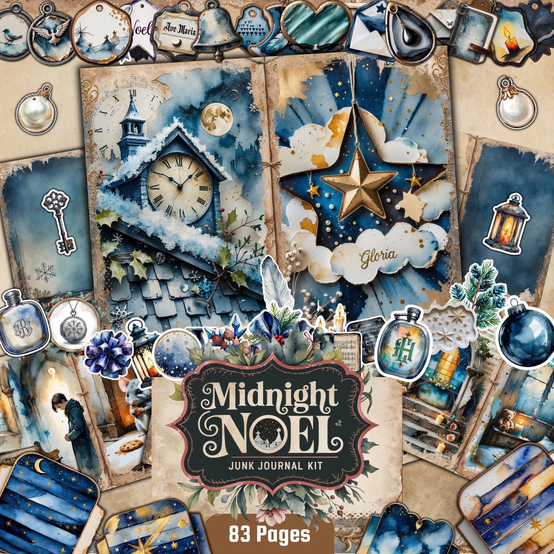 Midnight Noel Junk Journal Kit | Celestial Christmas Ephemera (PDF, JPG ...