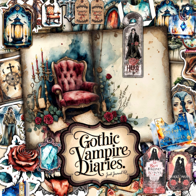 Gothic Vampire Diaries Junk Journal Kit: Dark Romance Ephemera (PDF ...