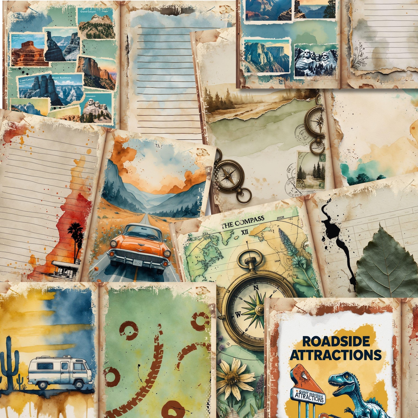 Vintage USA Travel Junk Journal Kit: Road Trip Ephemera (digital ...