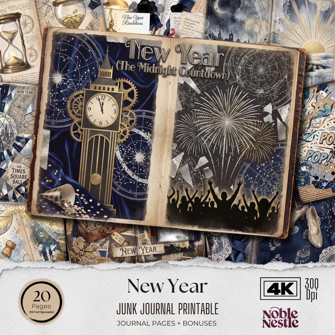 NEW YEAR Digital Paper Pack | 4K Backgrounds Junk Journal Pages ...