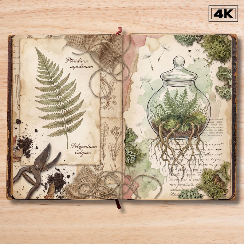 Botanical Junk Journal Kit - Vintage Diary Pages Digital Download ...