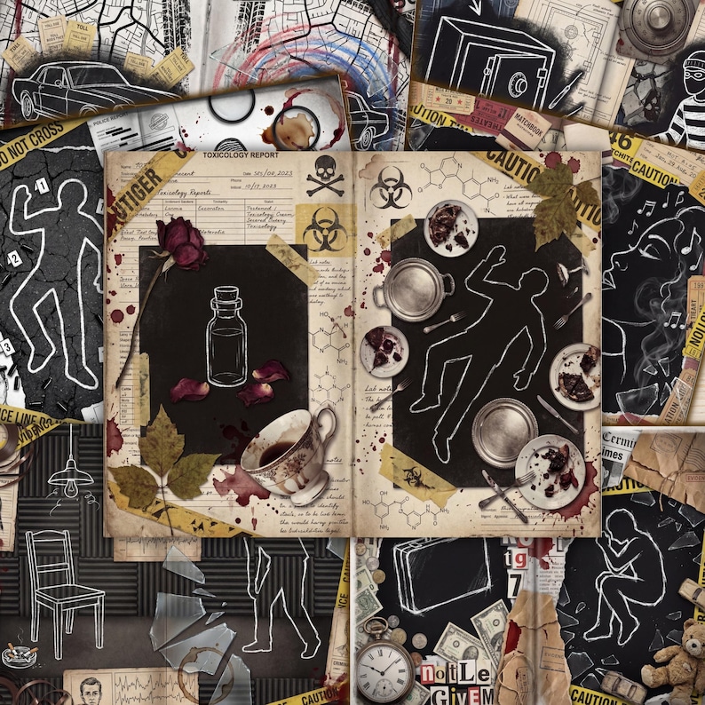Crime Scene Junk Journal Kit | Chalk Outline Printable Ephemera ...