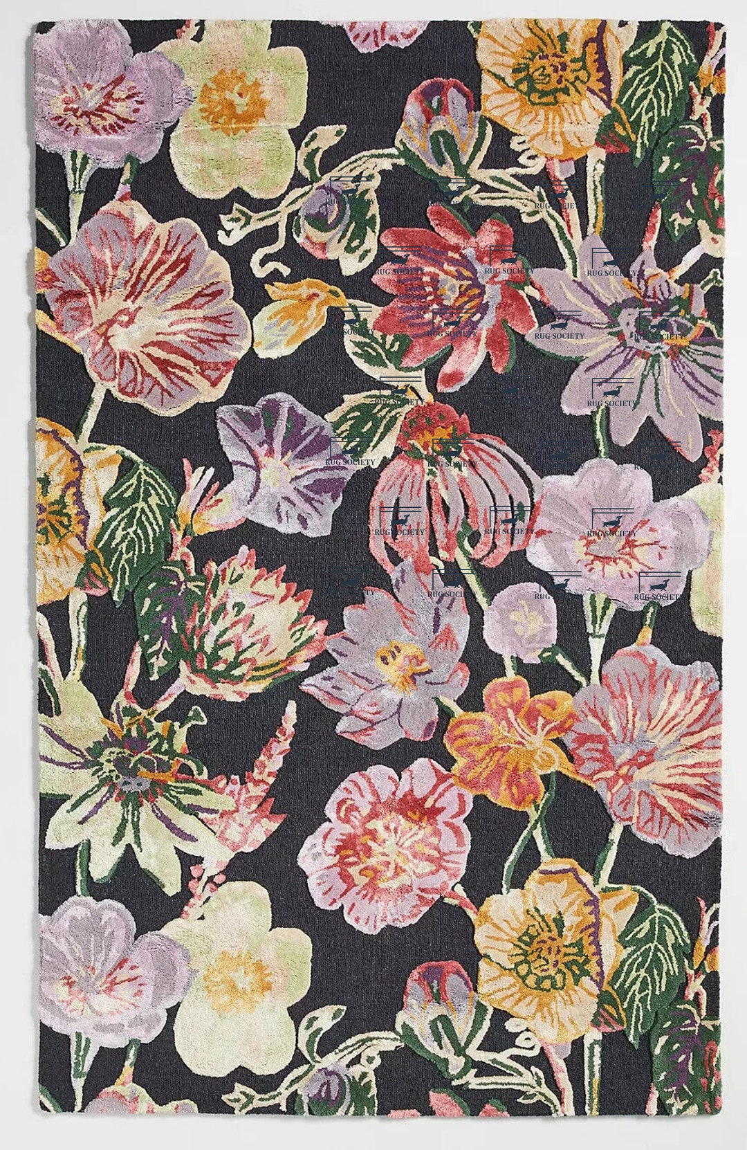 Hand Tufted Blossom Tufted Floral Rug Black Colour Floral Rug 3x5 4x6 ...
