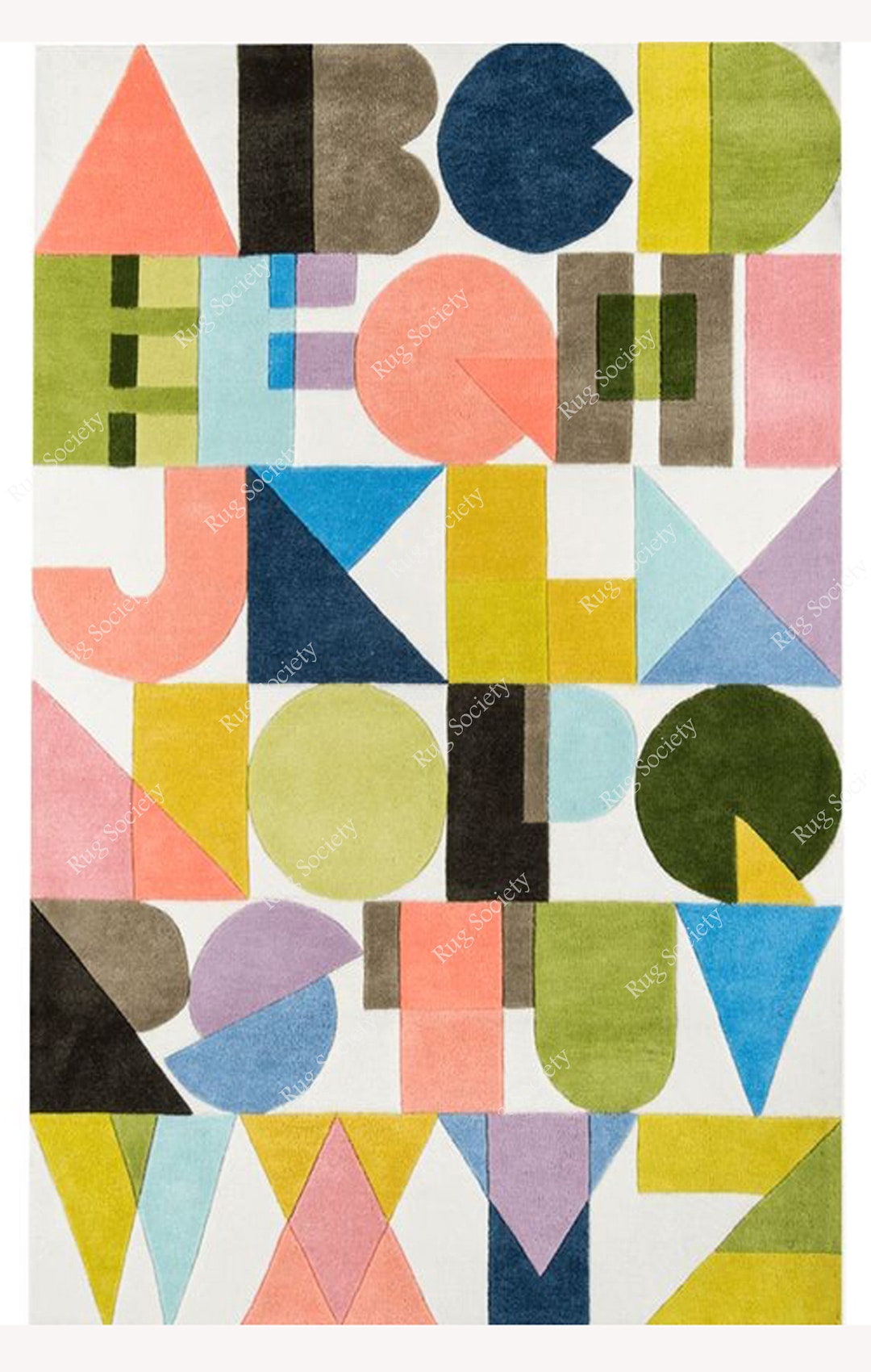 Modern Alphabets Hand Tufted Rug 100% Wool Handmade Area Rug Carpet for ...